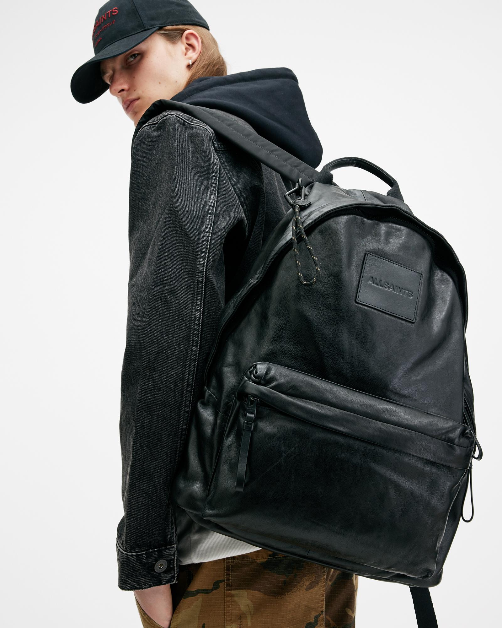AllSaints Carabiner Embossed Leather Backpack in Black for Men | Lyst