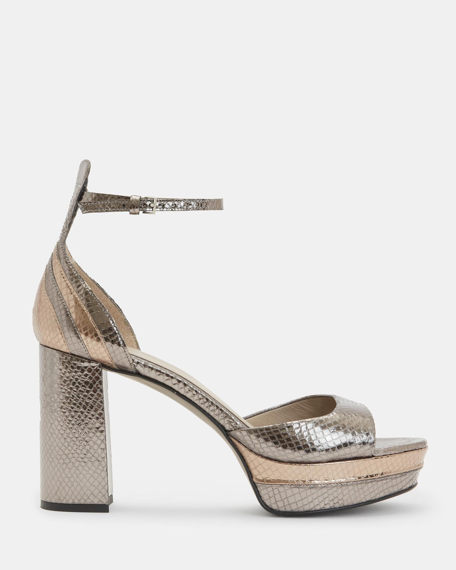 AllSaints Tia Metallic Platform Heels in White | Lyst UK