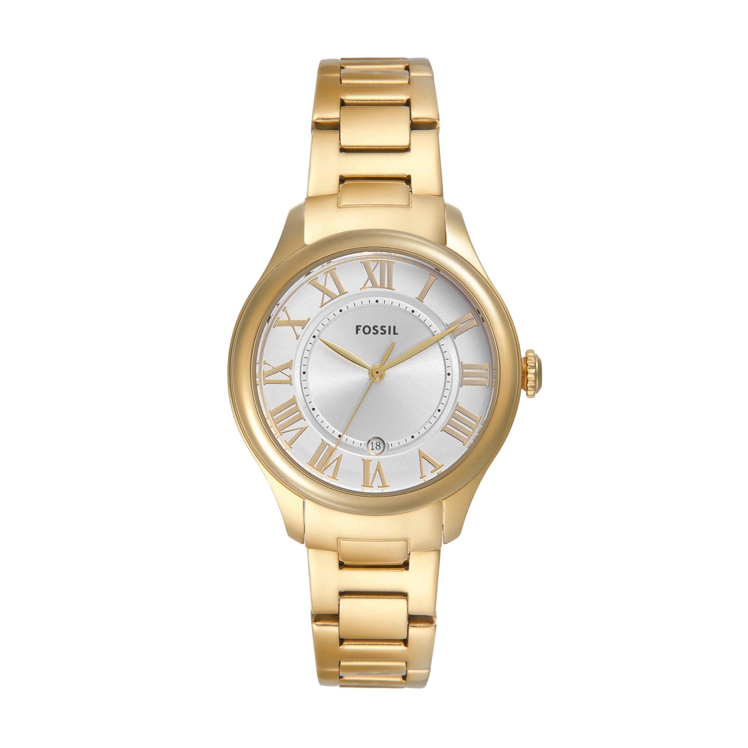 Fossil Gilmore Three-hand Date Gold-tone Stainless Steel Watch in ...
