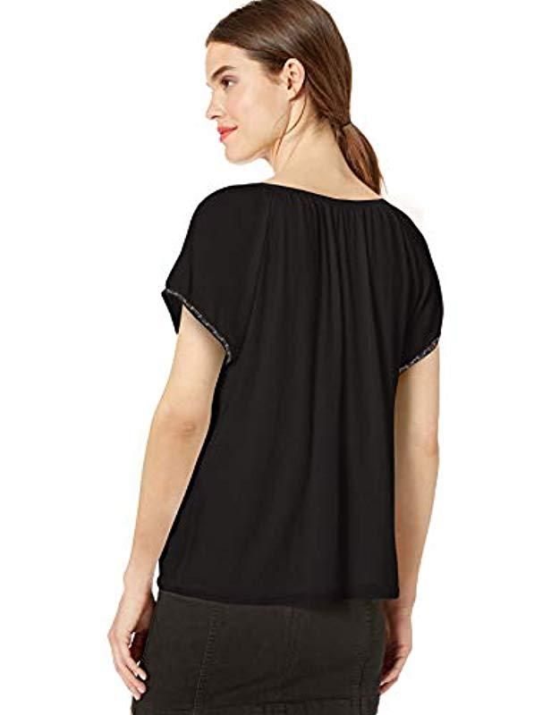 Lucky Brand Embroidered Short Sleeve Peasant Top In Black Lyst