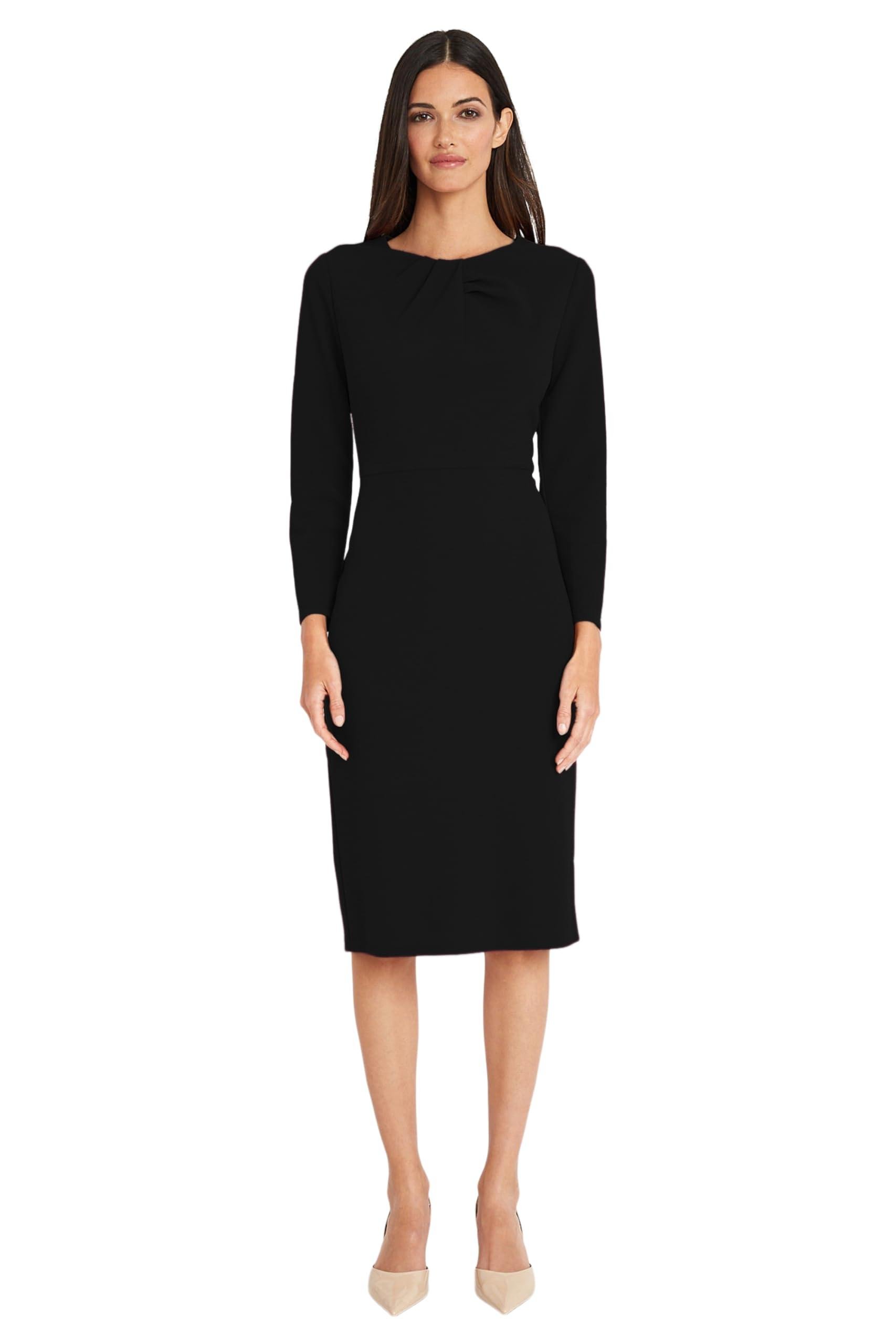 Maggy London Long Sleeve Tucked Jewel Neck Sheath Career Office Wear ...