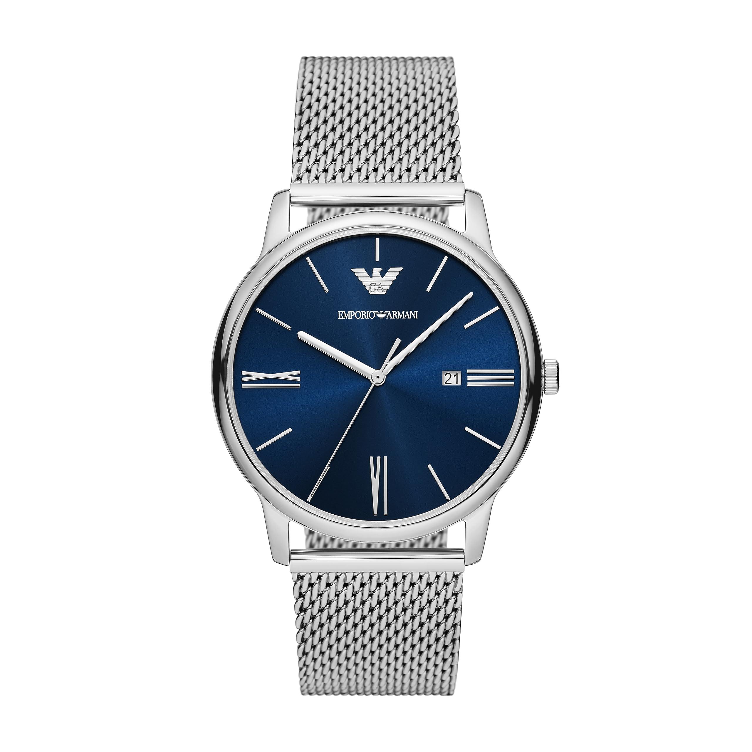 Emporio Armani Three-hand Date Silver-tone Stainless Steel Bracelet ...