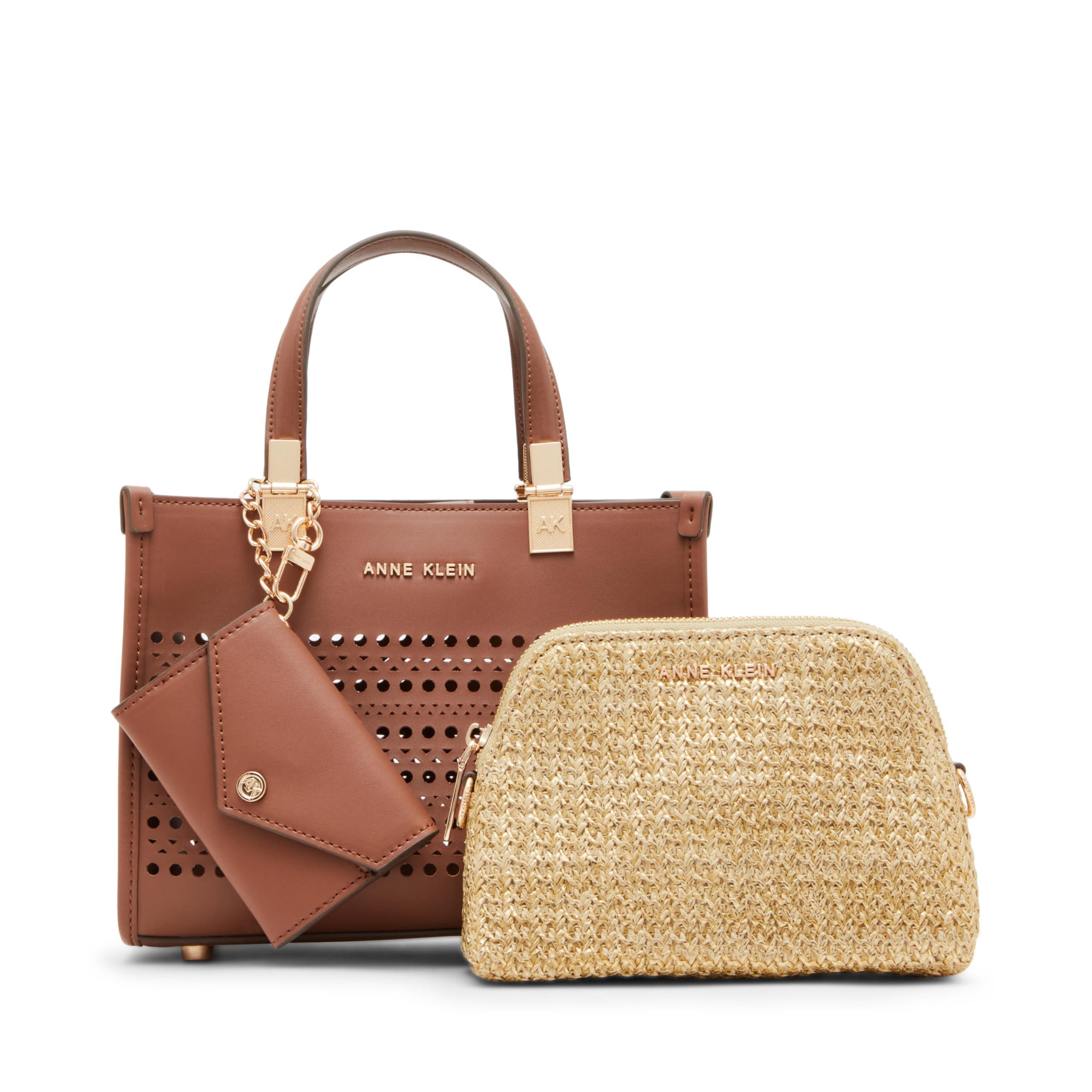 Anne Klein Perforated Mini Satchel With Convertible Straw Crossbody in ...