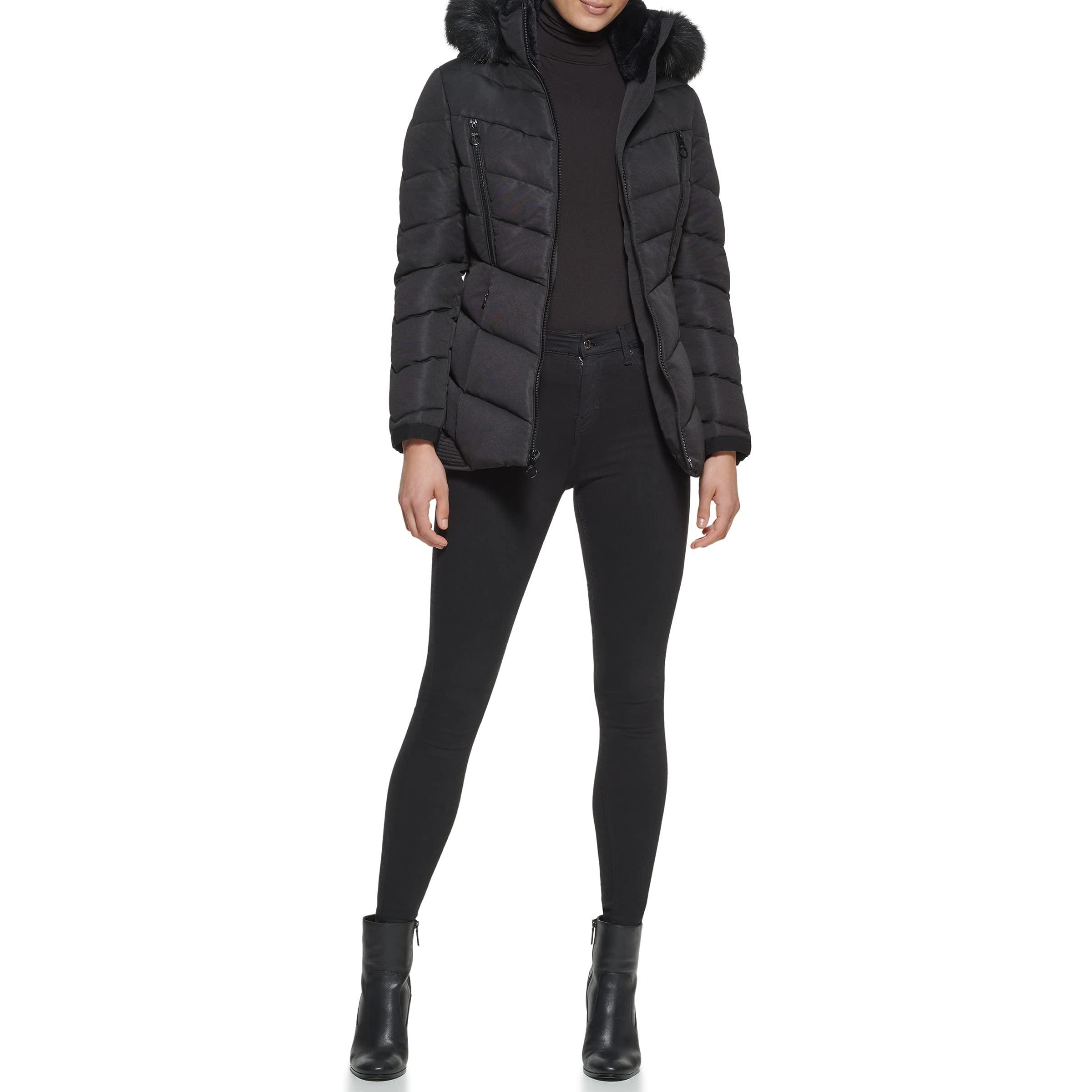 Guess Cold Weather Hooded Puffer Coat in Black | Lyst