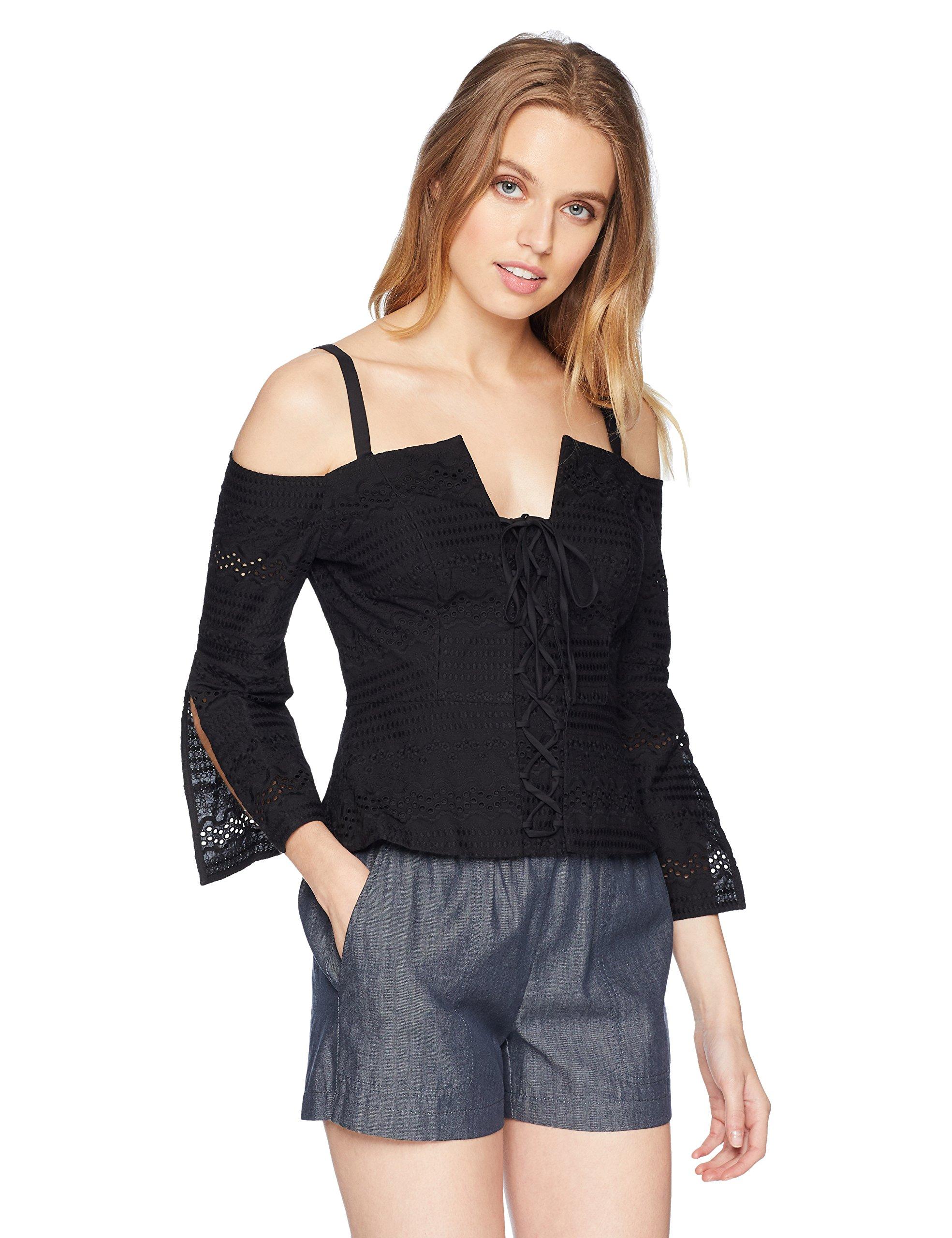 Bcbgmaxazria Cotton Cold Shoulder Lace Up Top In Black Save 37 Lyst
