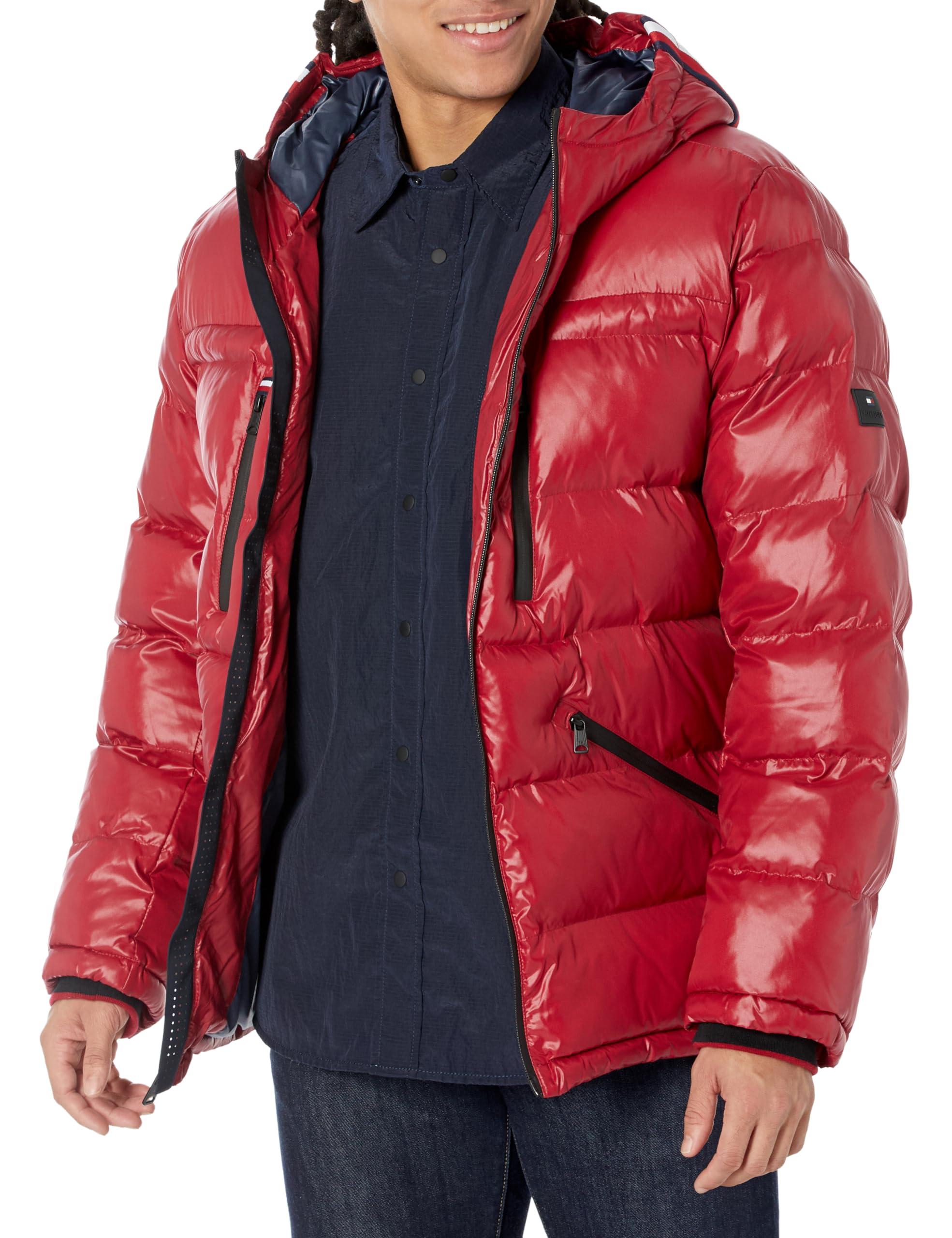 Tommy Hilfiger Shiny Midweight Logo Puffer Jacket in Red for Men | Lyst