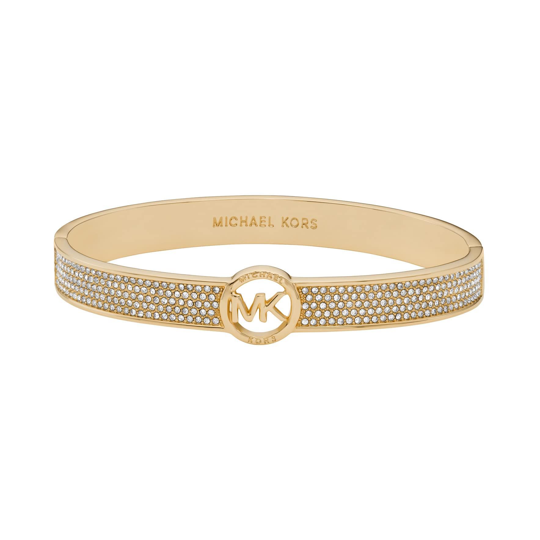 Michael Kors Brass And Pavé Crystal Mk Logo Bangle Bracelet For in ...