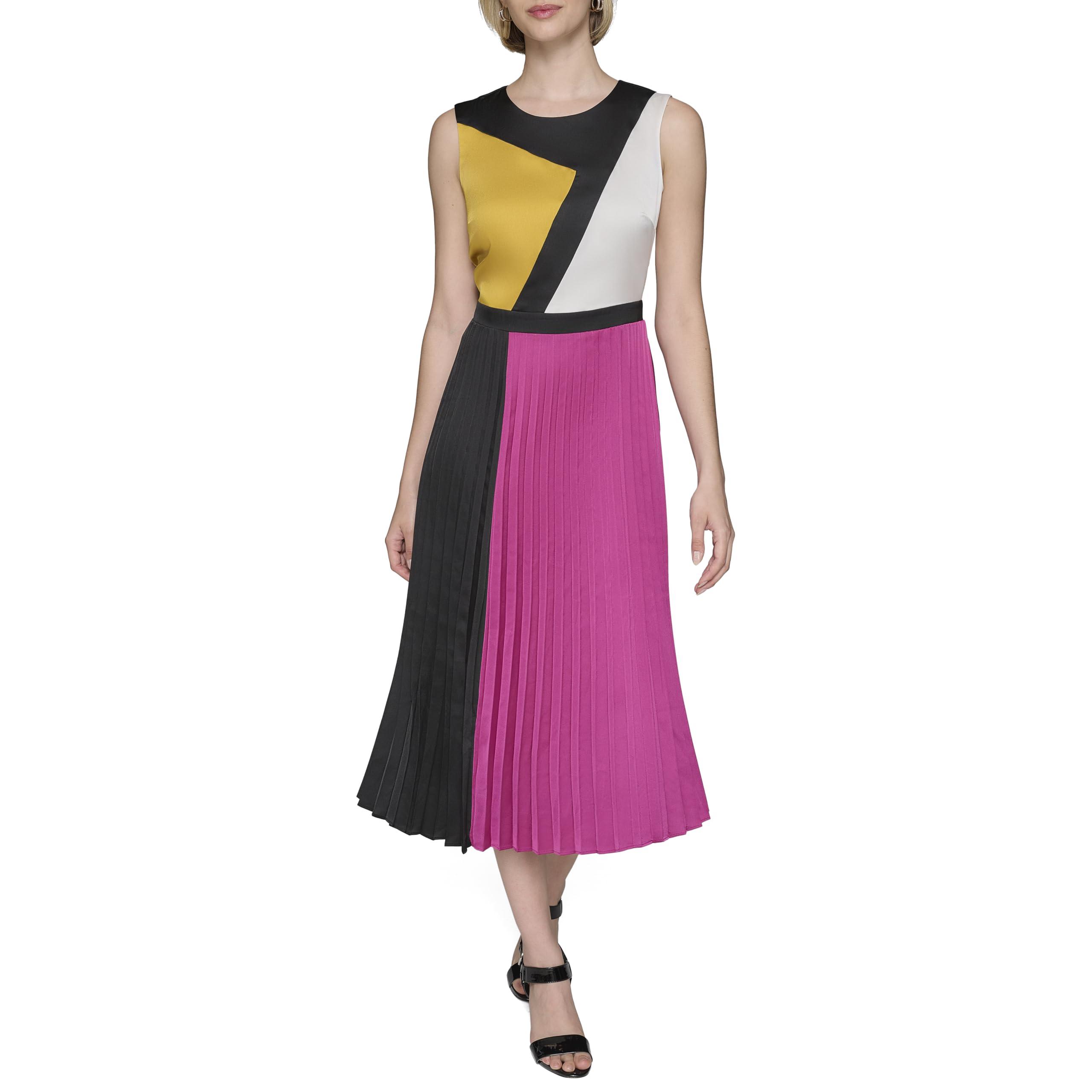 Karl Lagerfeld Paris Colorblock Satin Sleeveless Midi Dress in Purple ...