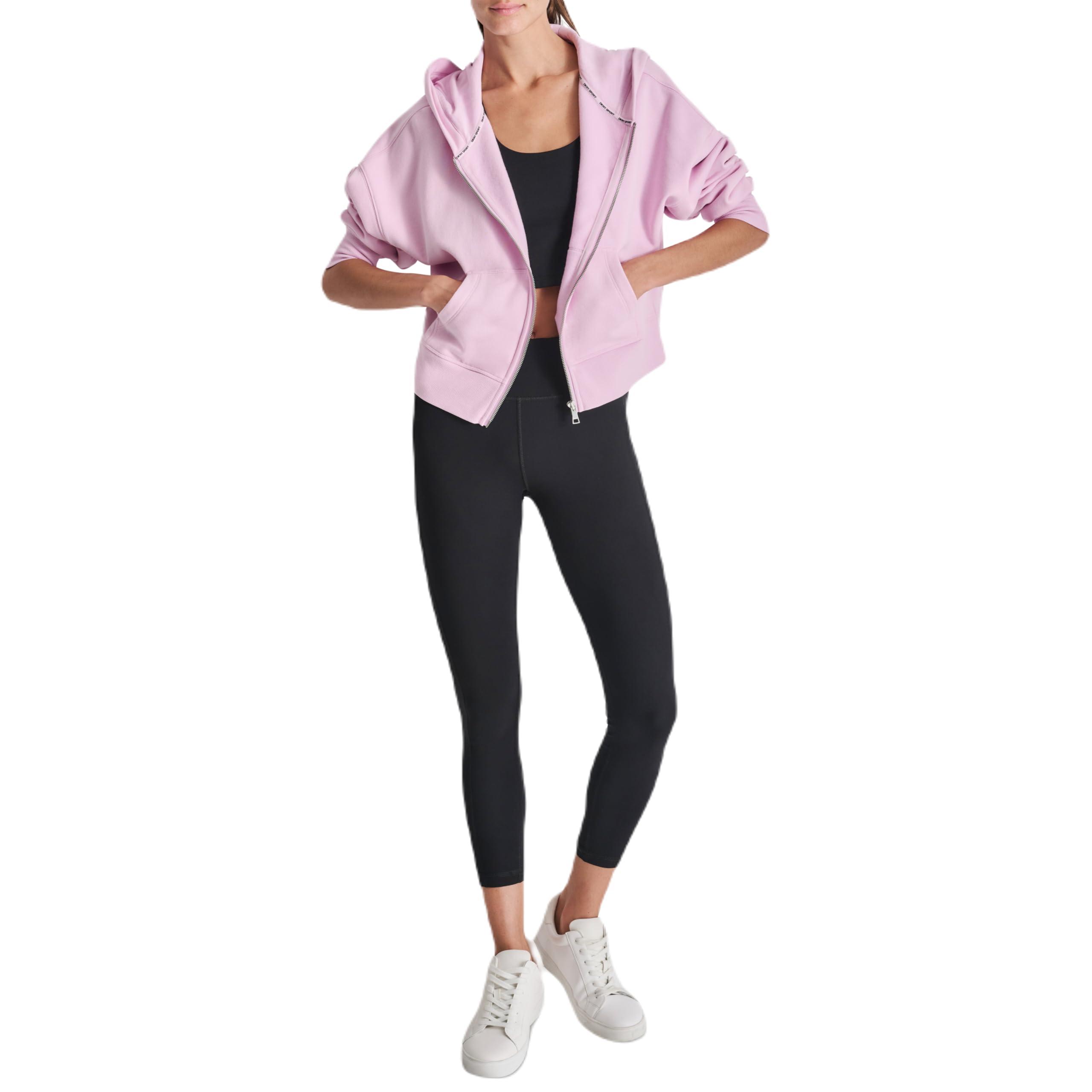 DKNY Long Sleeve Full Zip Stacked Mixed Rhinestud Logo Fleece Hoodie in ...