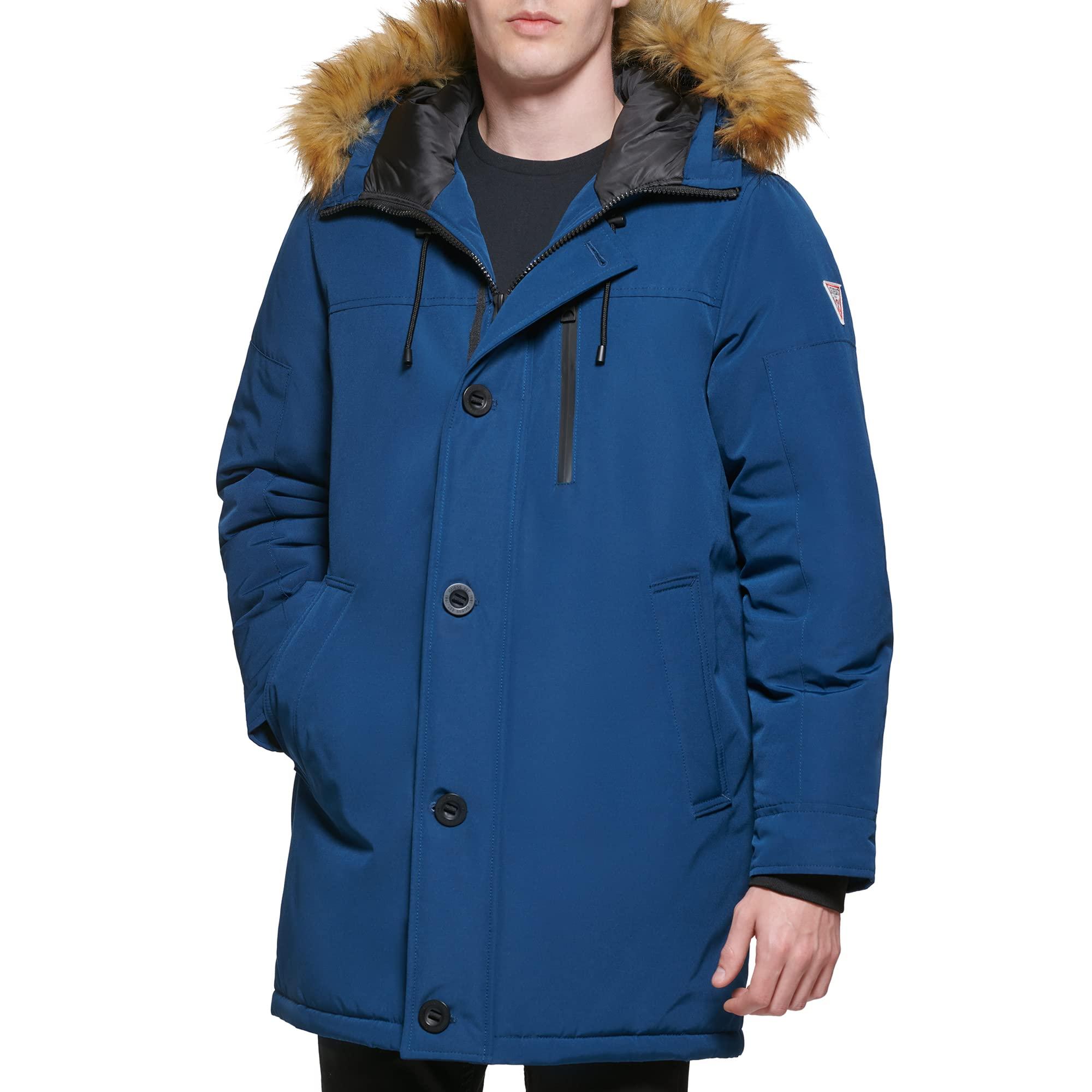 Guess Heavyweight Hooded Parka Jacket With Removable Faux Fur Trim In Blue For Men Lyst