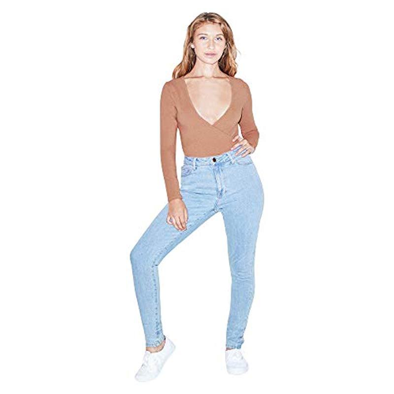American Apparel Cotton Spandex Long Sleeve Cross V Bodysuit In Nude 6 Natural Lyst