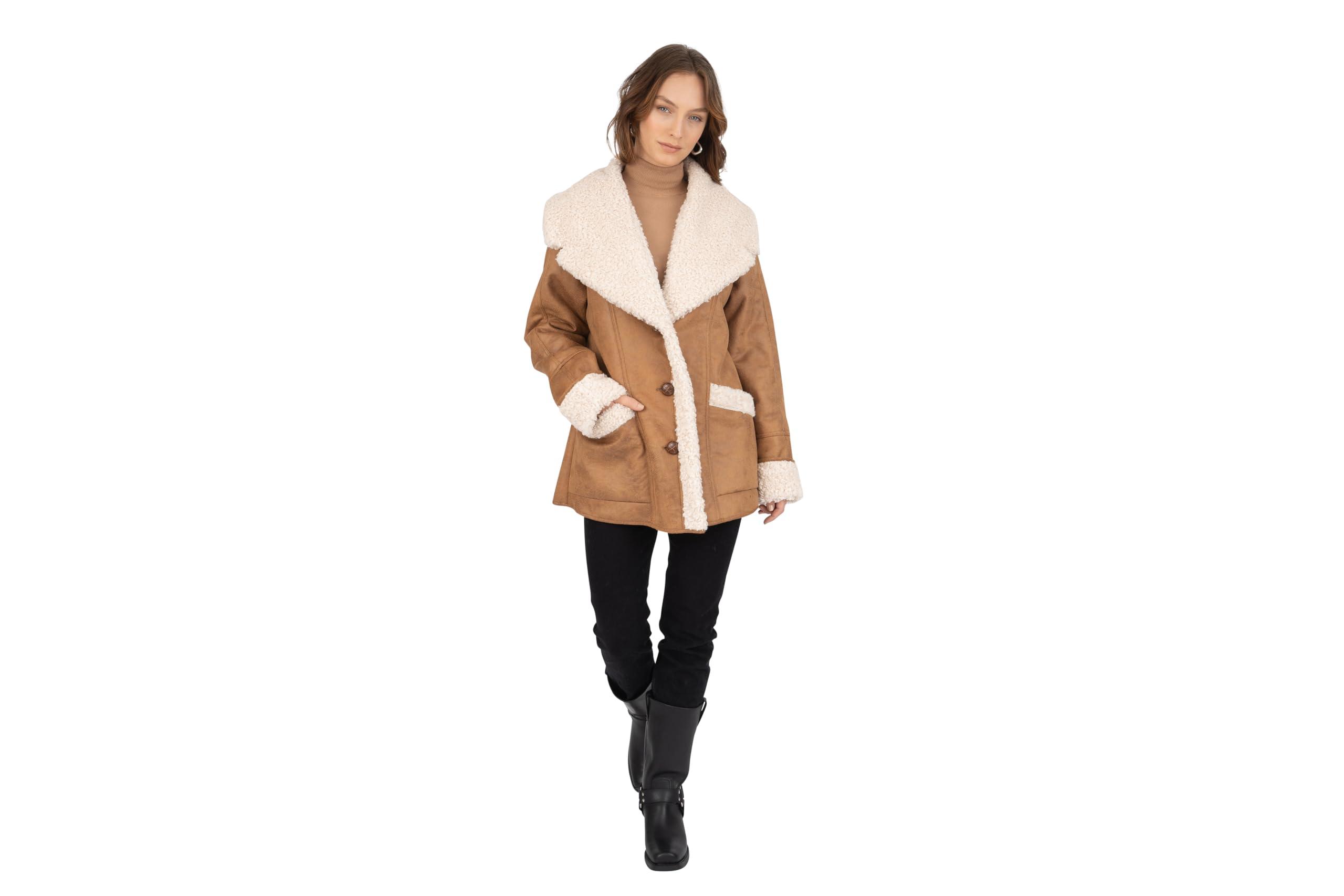 Frye Faux Shearling Coat With Patch Pockets in Black | Lyst