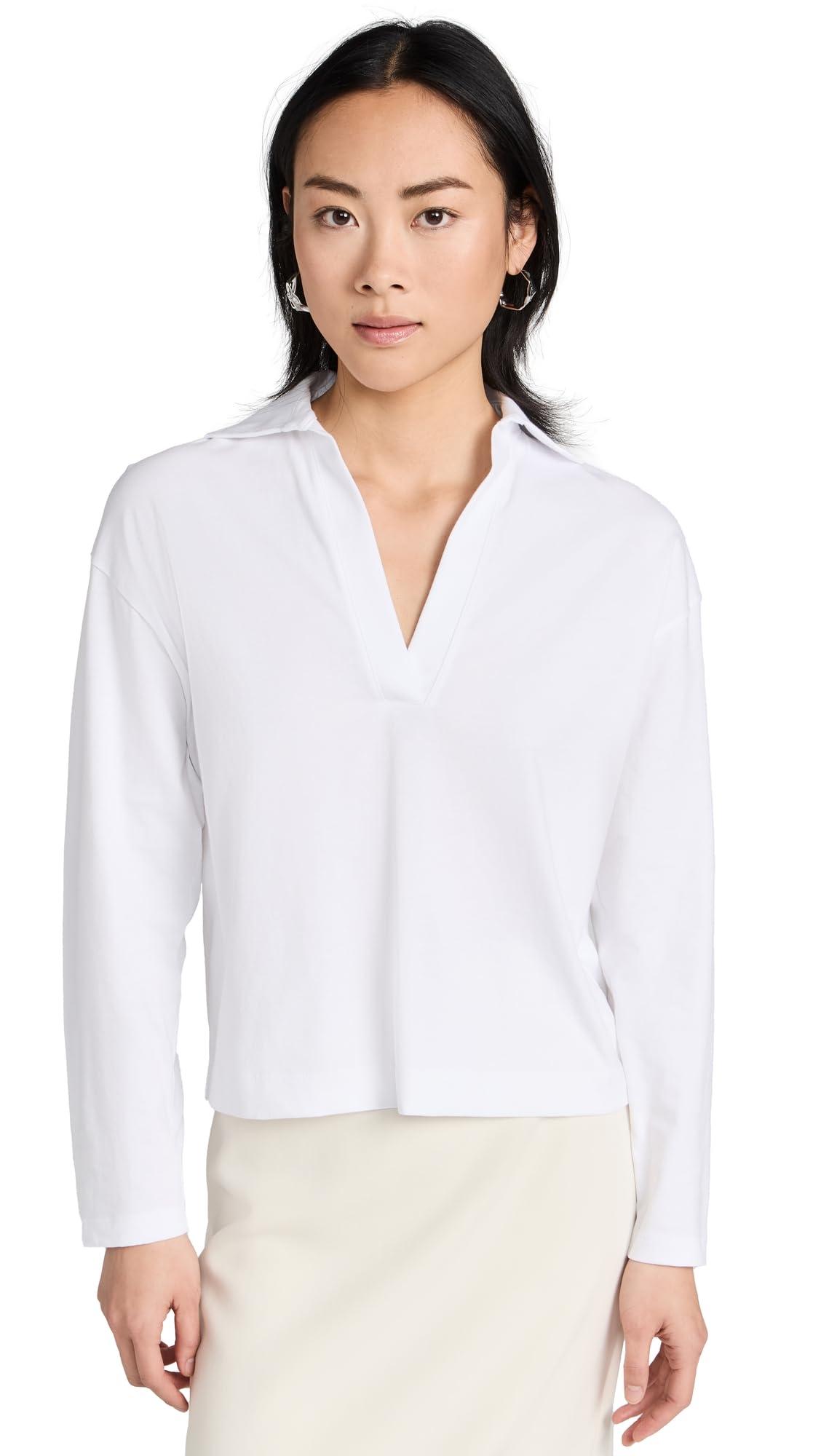Vince Easy Long Sleeve Polo in White | Lyst