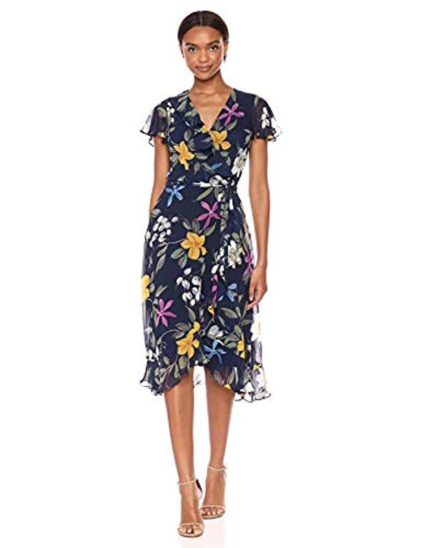 Adrianna Papell Floral Print Chiffon Midi Dress In Blue Save 52 Lyst