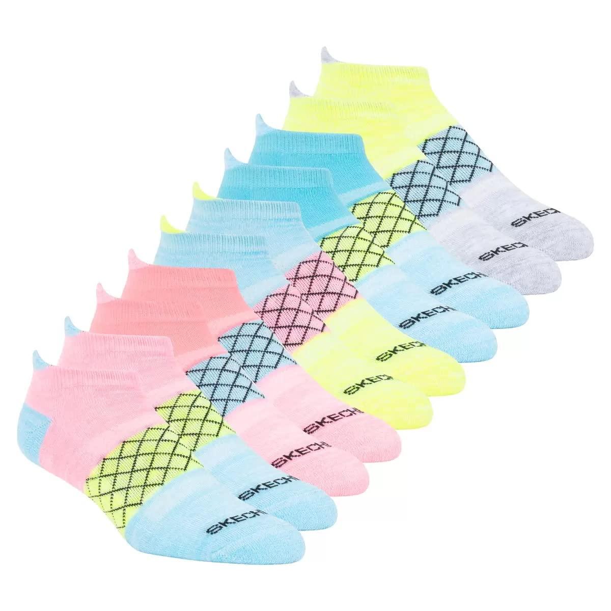 Skechers Ladies Active Sock 10 Pack In 2 Colours Cushioned Comfort Arch ...