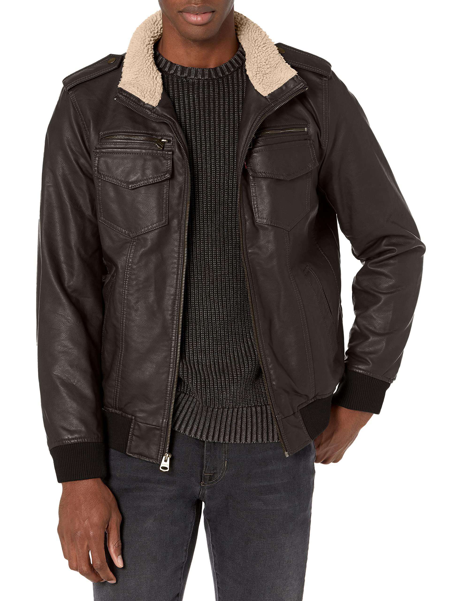 Levi's men's vintage deer faux leather sherpa lined aviator bomber store