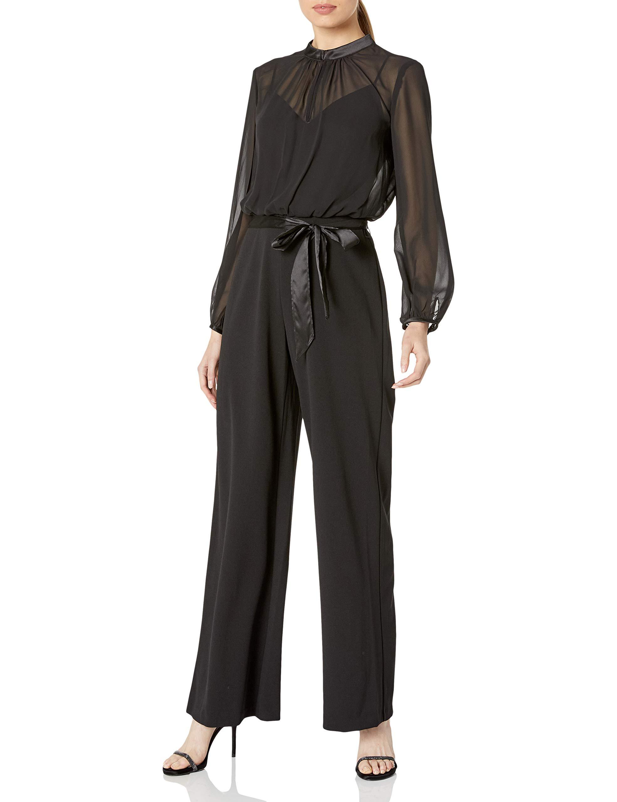 Adrianna Papell Knit Crepe And Chiffon Jumpsuit In Black Lyst