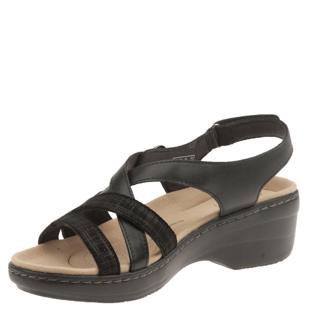 Clarks Merliah Bonita Wedge Sandal in Black | Lyst