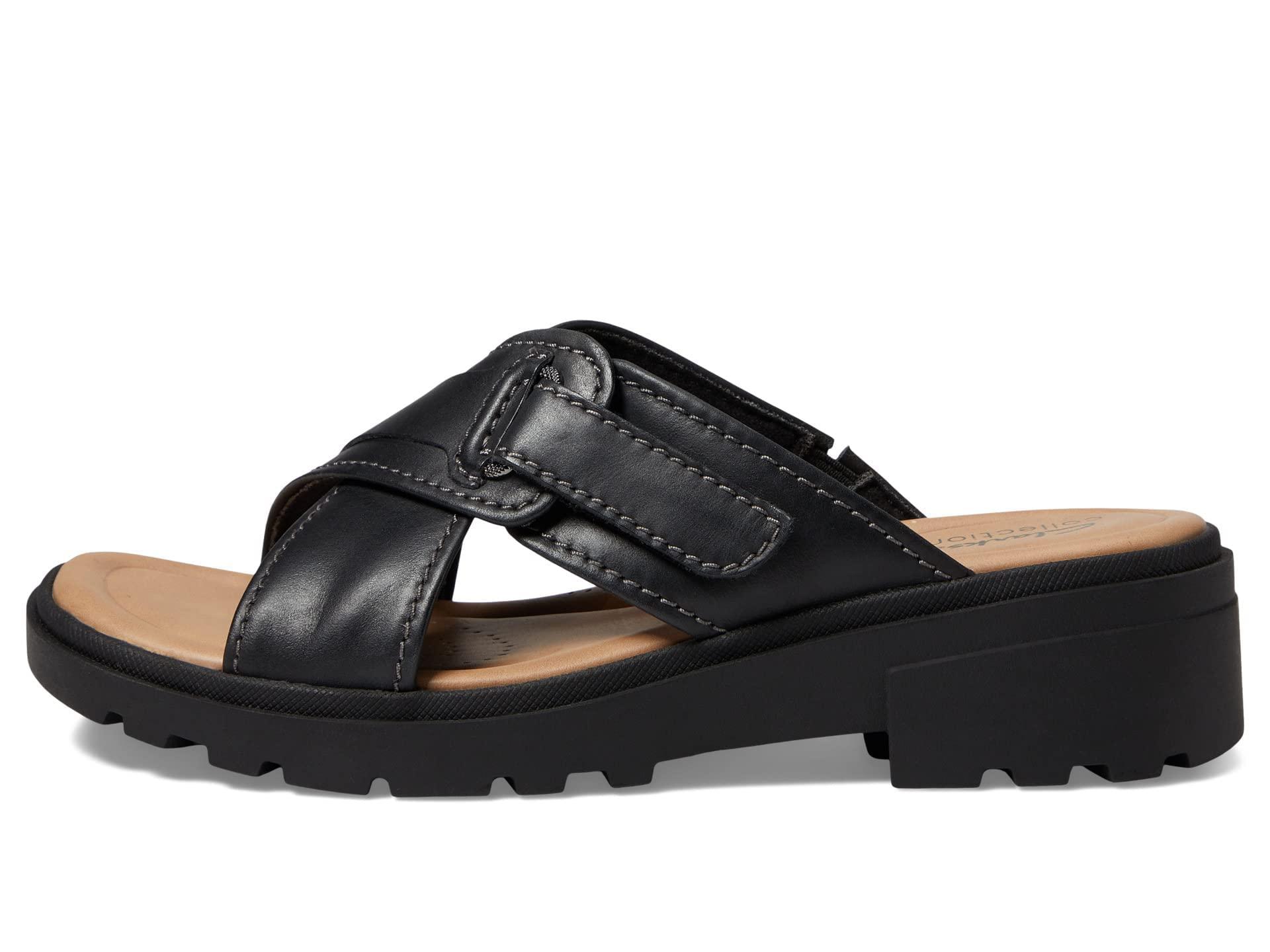 Clarks Coast Cross Slide Sandal in Black | Lyst