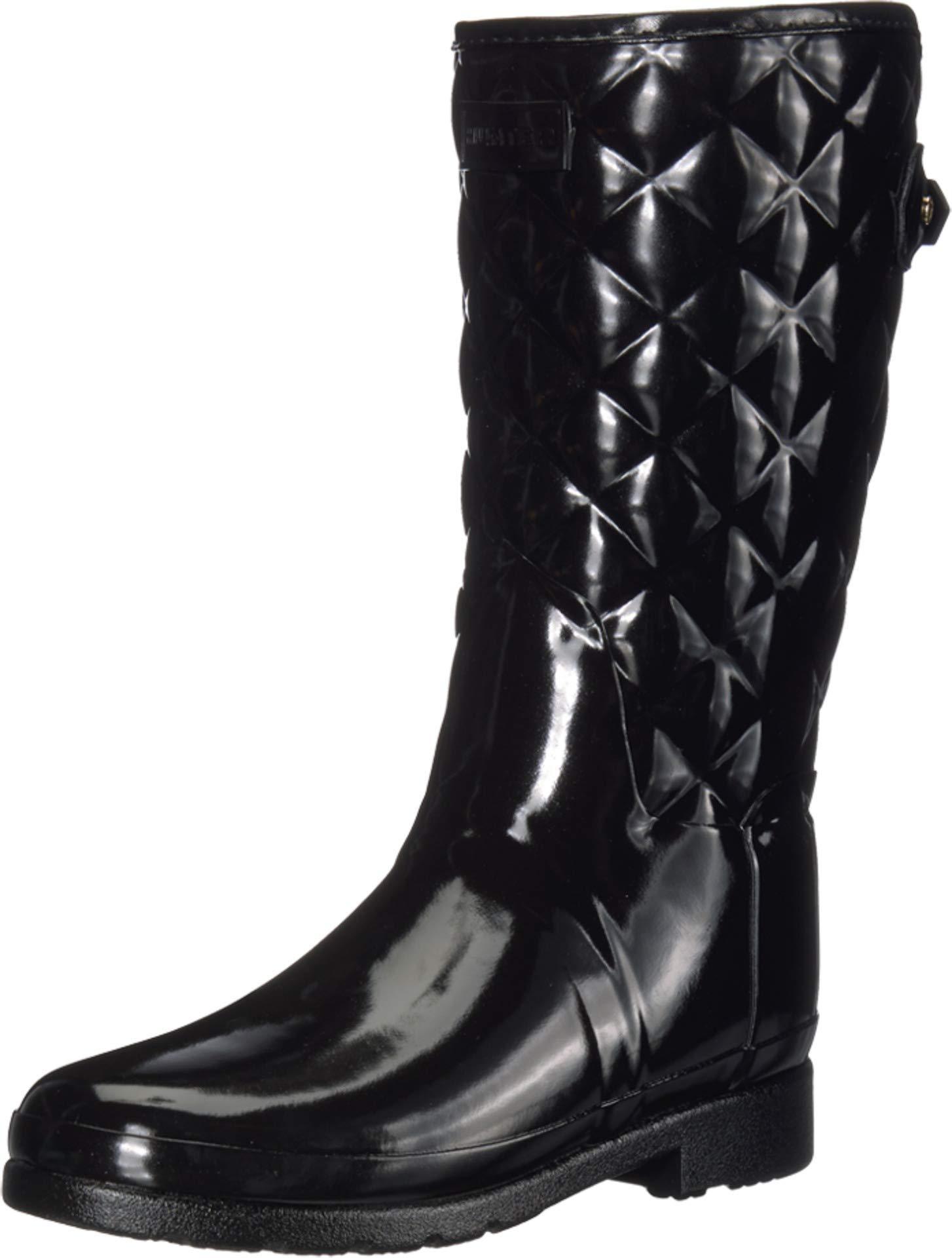 HUNTER Footwear Refined Short Quilted Gloss Rain Boot in Black | Lyst