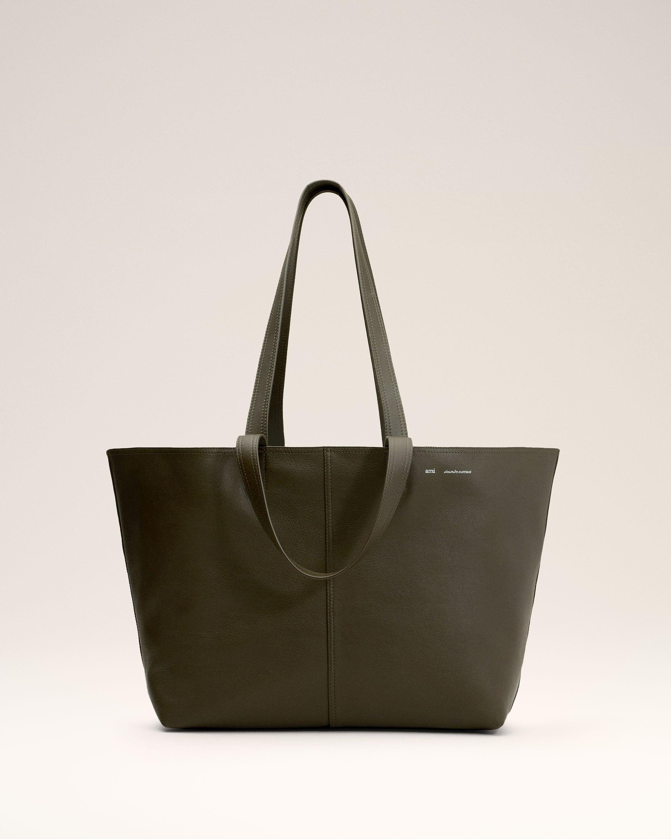 Ami Paris Leather Midi Tote Bag in Natural | Lyst