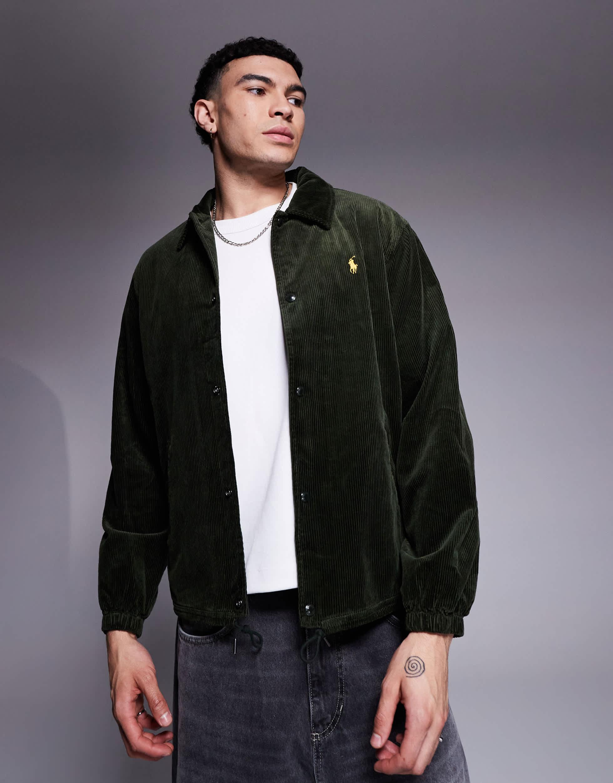 Polo Ralph Lauren Icon Logo Lined Cord Coach Jacket in Gray for Men | Lyst