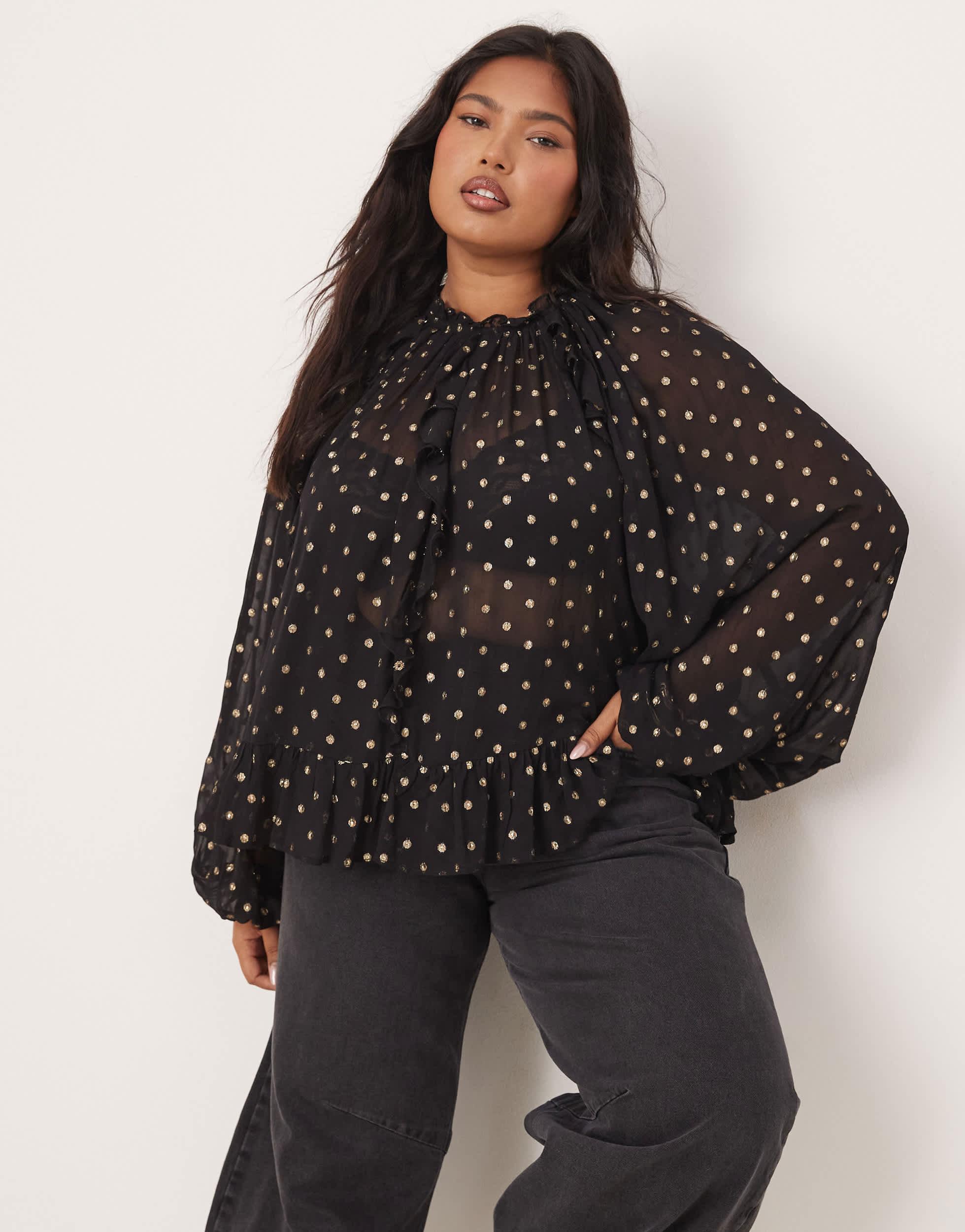 ASOS Asos Design Curve Metallic Spot Burnout Smock Top in Black | Lyst