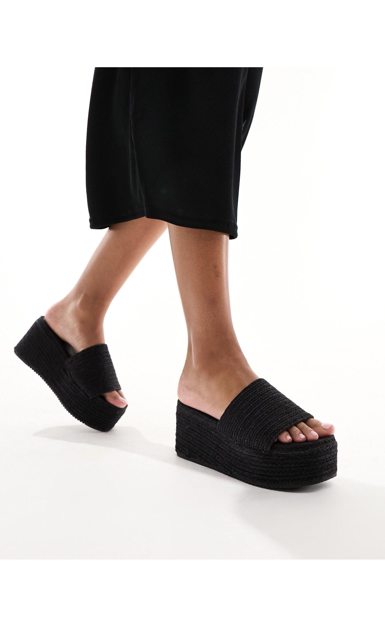 South Beach Platform Espadrille Mule Sandals in Black | Lyst