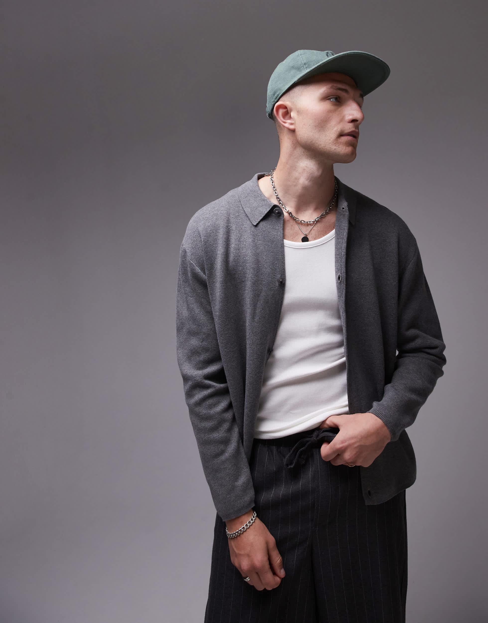 TOPMAN Smart Cardigan in Gray for Men | Lyst