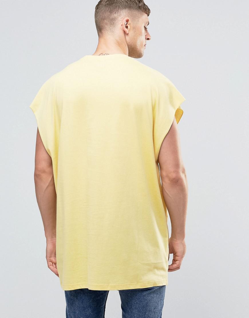Asos Cotton Super Oversized Sleeveless T Shirt With Raw Edge In Yellow