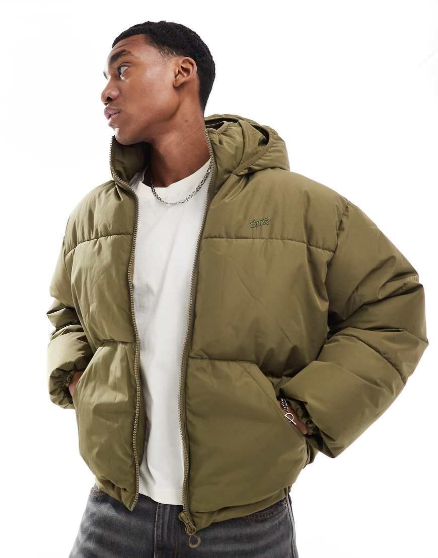 Pull&Bear Boxy Puffer Jacket With Hood in Green for Men | Lyst UK