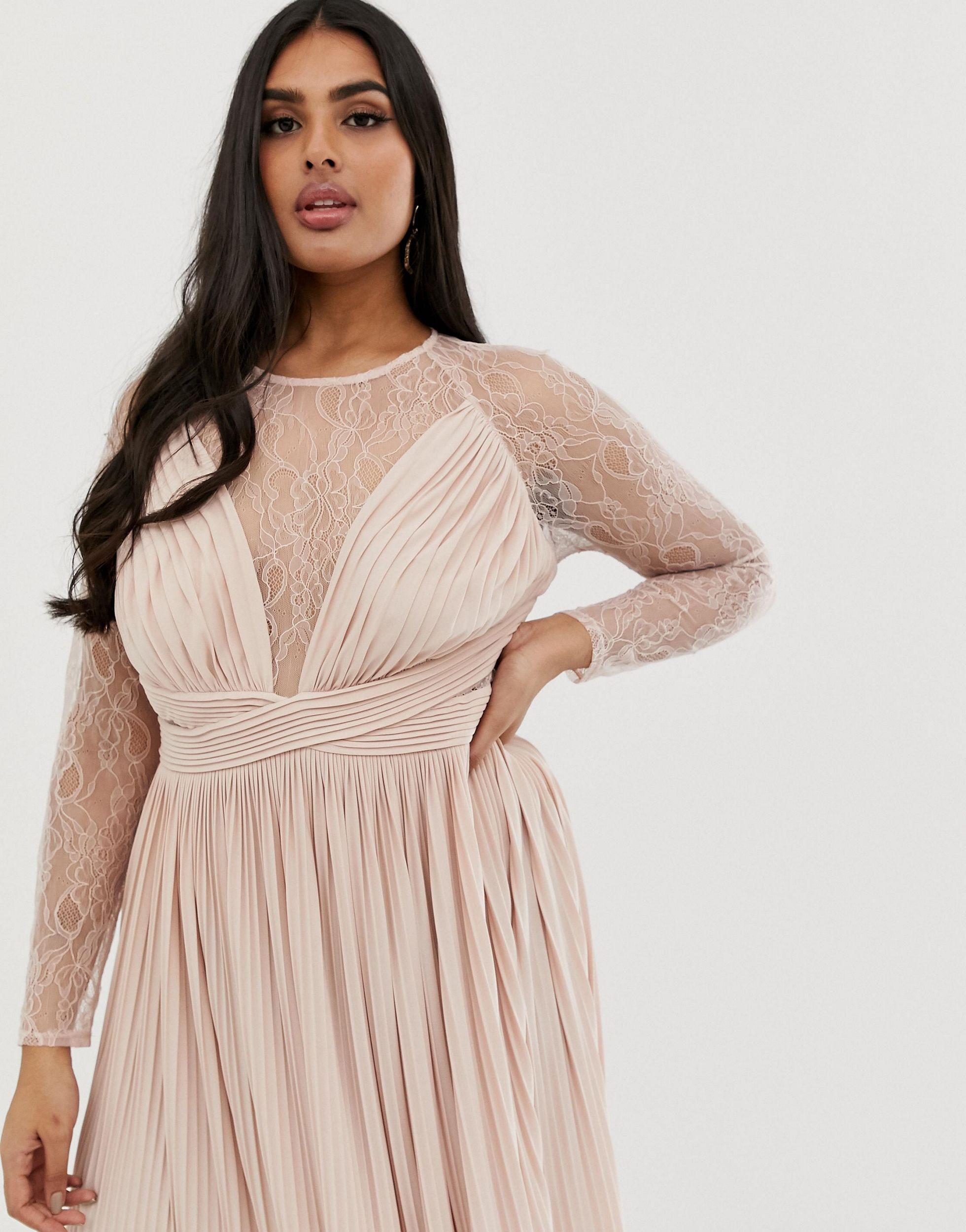 Asos Asos Design Curve Lace And Pleat Midi Dress Lyst