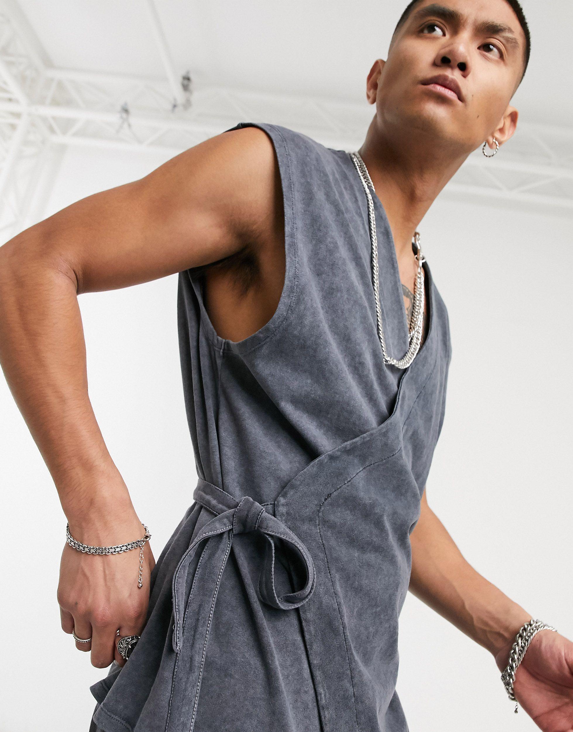 ASOS Oversized Sleeveless Wrap Top in Black for Men | Lyst