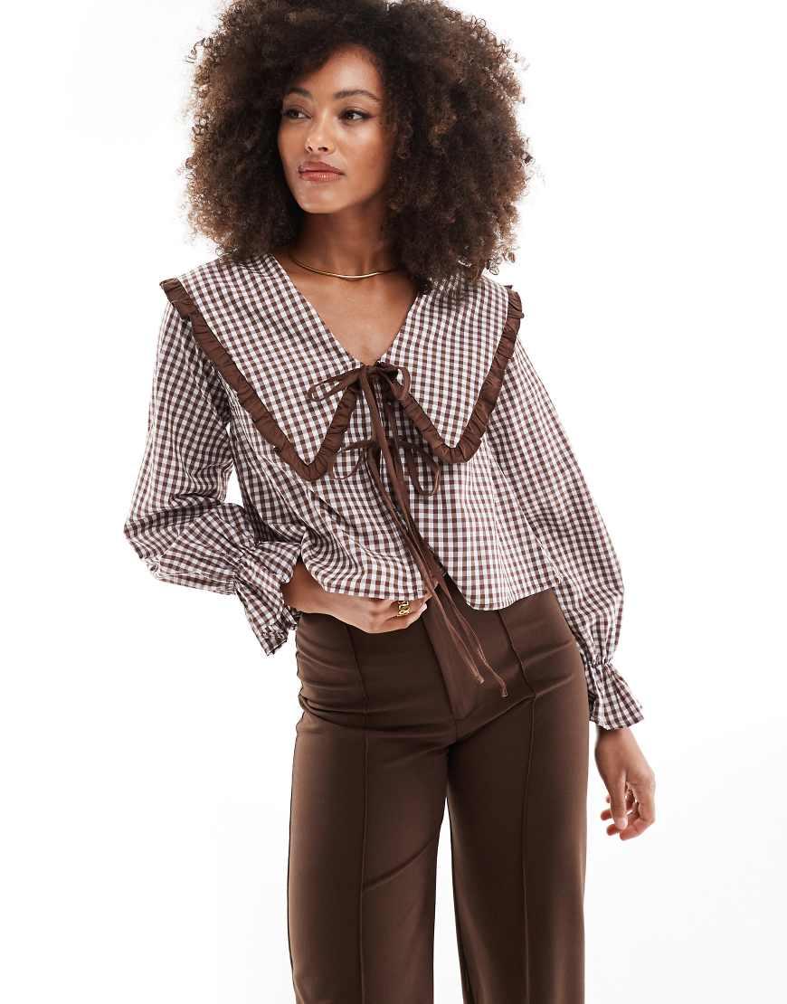 ASOS Oversized Collar Blouse in Brown | Lyst UK