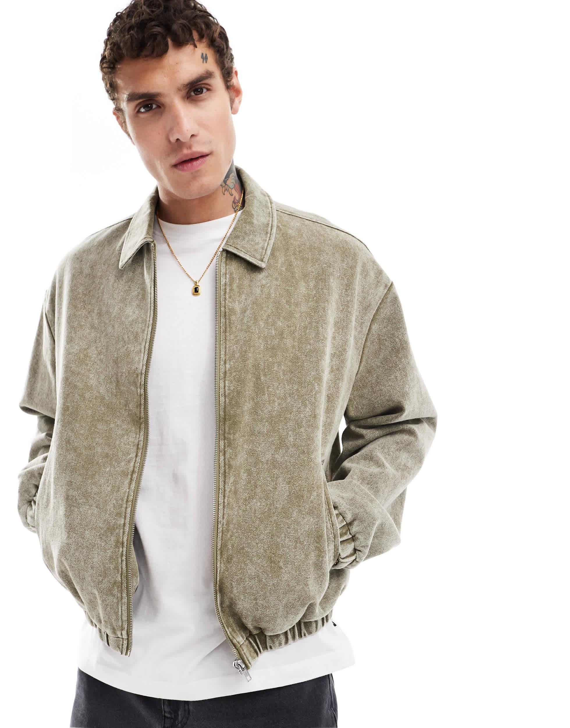 ASOS Oversized Distressed Harrington Jacket in Gray for Men | Lyst