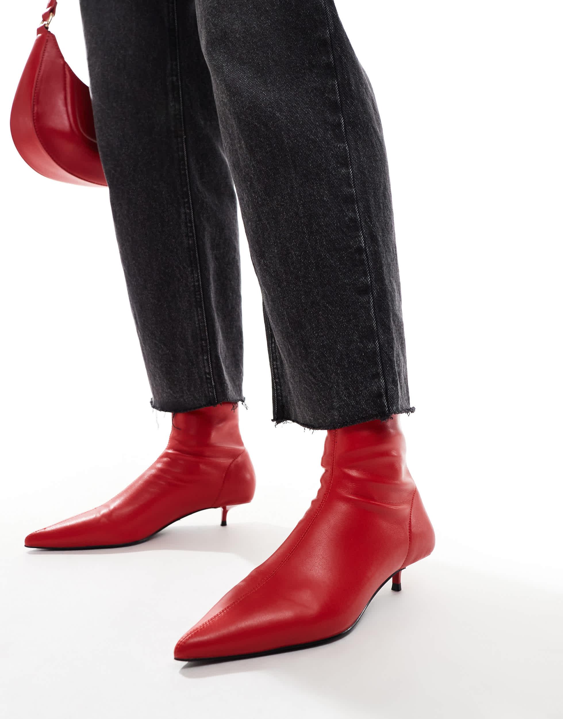 ASOS Rhiannon Extreme Kitten Heel Sock Boots in Red | Lyst