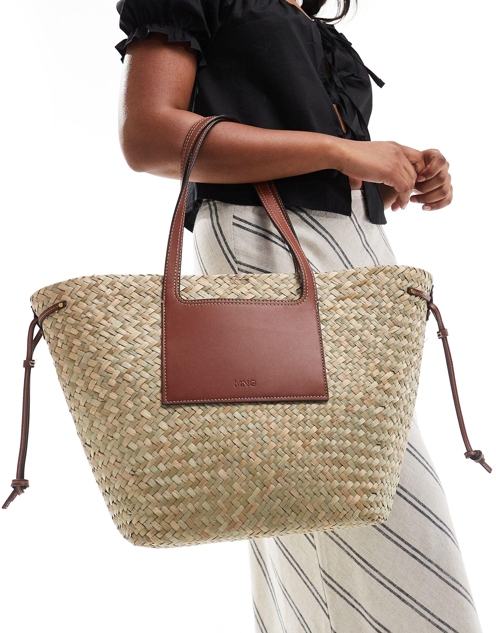 Mango Oversized Raffia Shopper Bag in Brown | Lyst UK