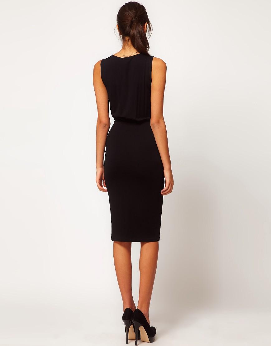 Asos Asos Pencil Dress With Wrap Front In Black Lyst