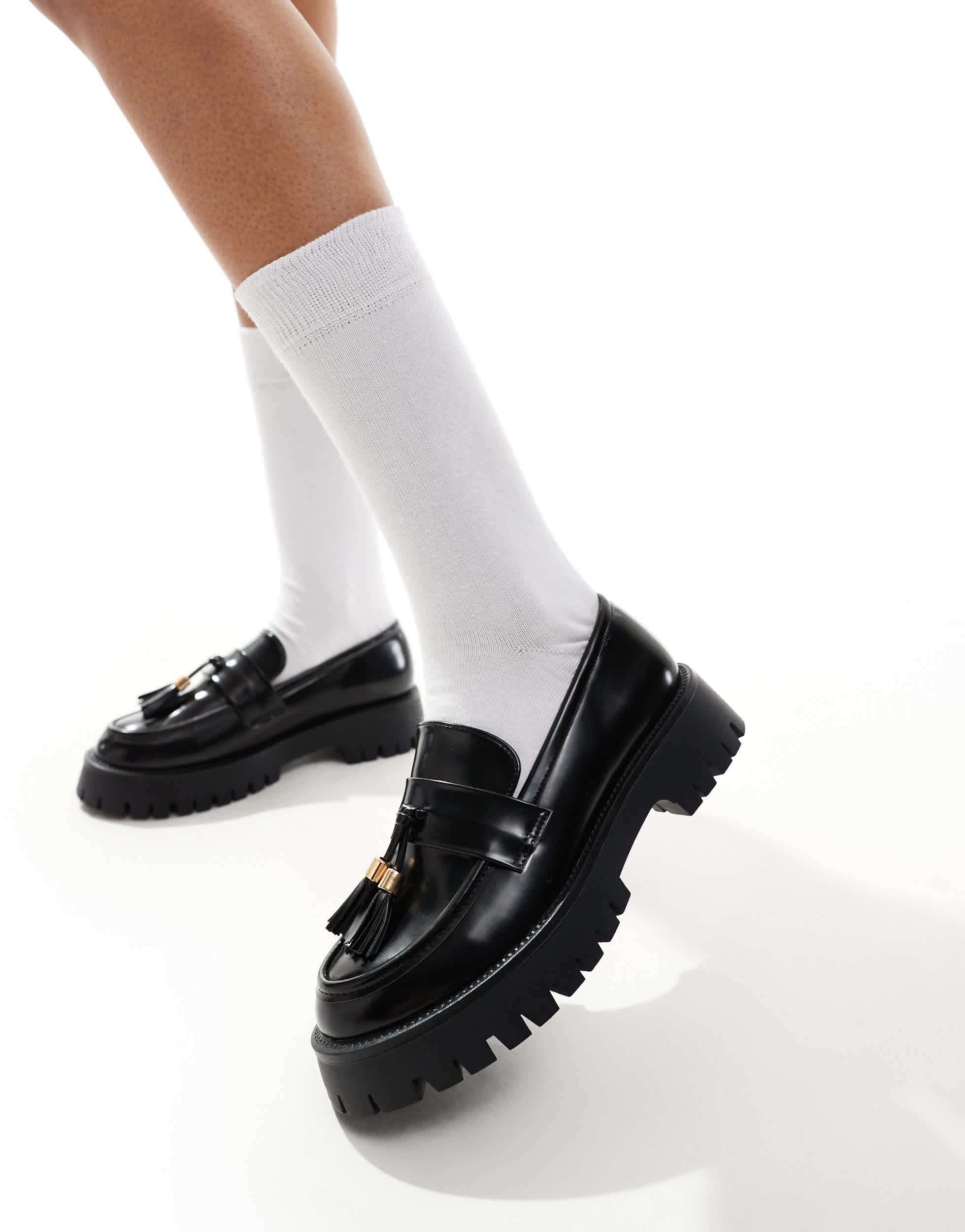 SEQWL Chunky Tassel Loafers in Black | Lyst