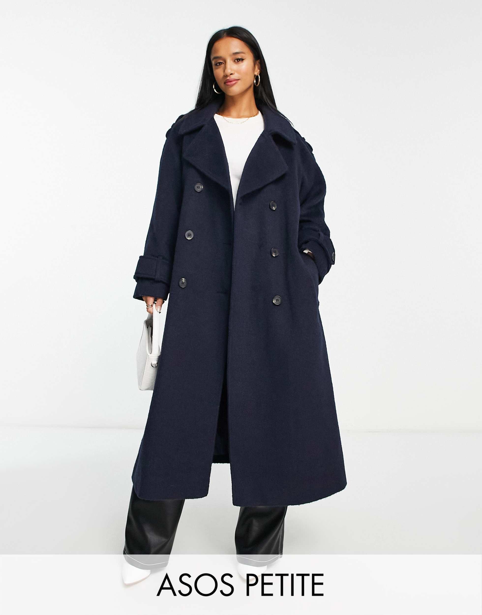 ASOS Asos Design Petite Oversized Brushed Formal Trench Wool Mix Coat ...