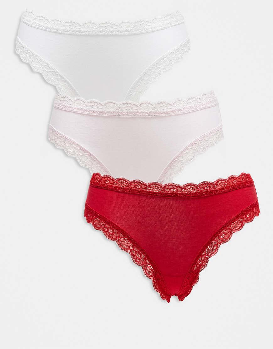 Lindex Emelie Cotton Lace Brazilian 3 Pack in Red | Lyst UK
