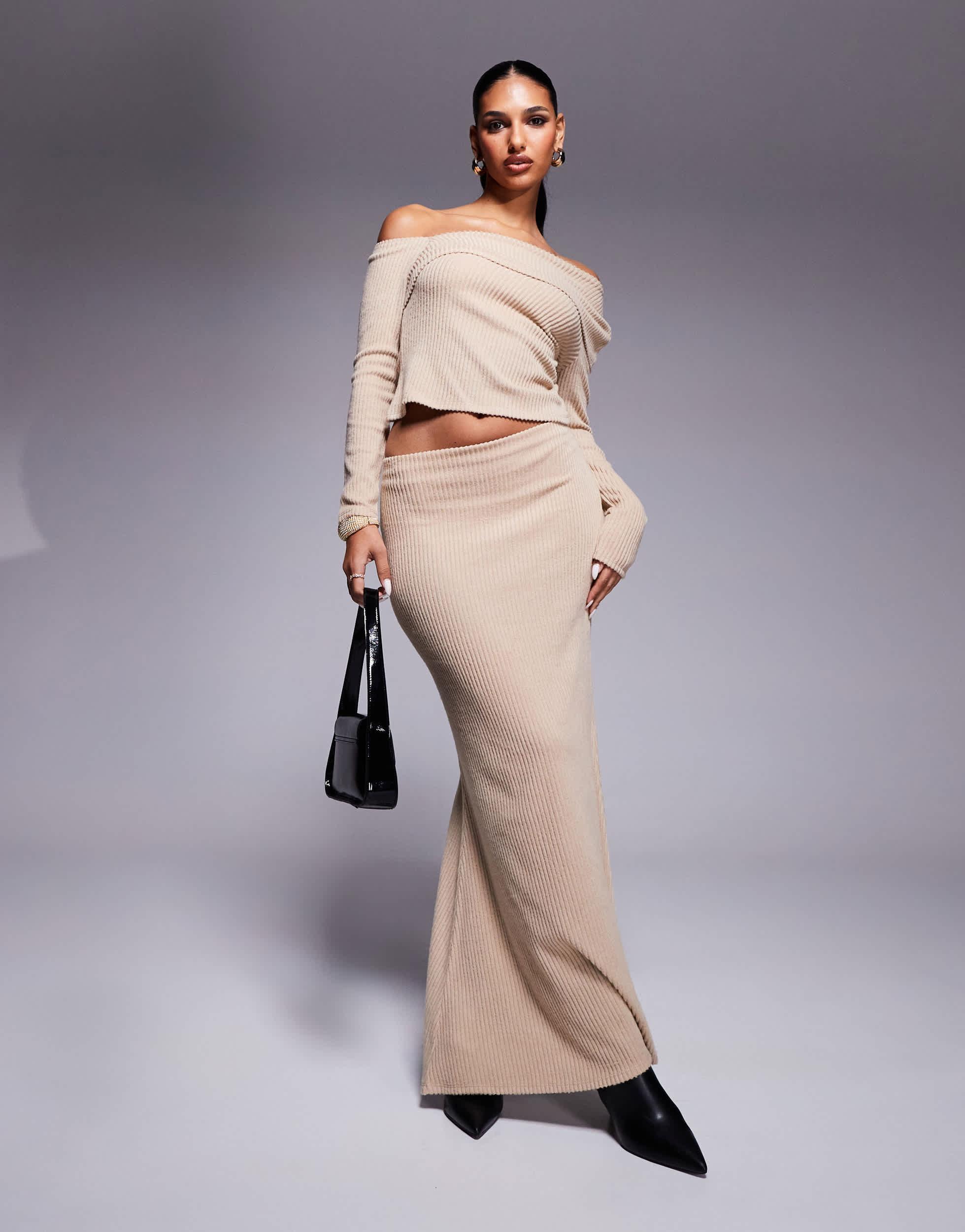 ASOS Co-Ord Brushed Rib Fishtail Maxi Skirt in Blue | Lyst