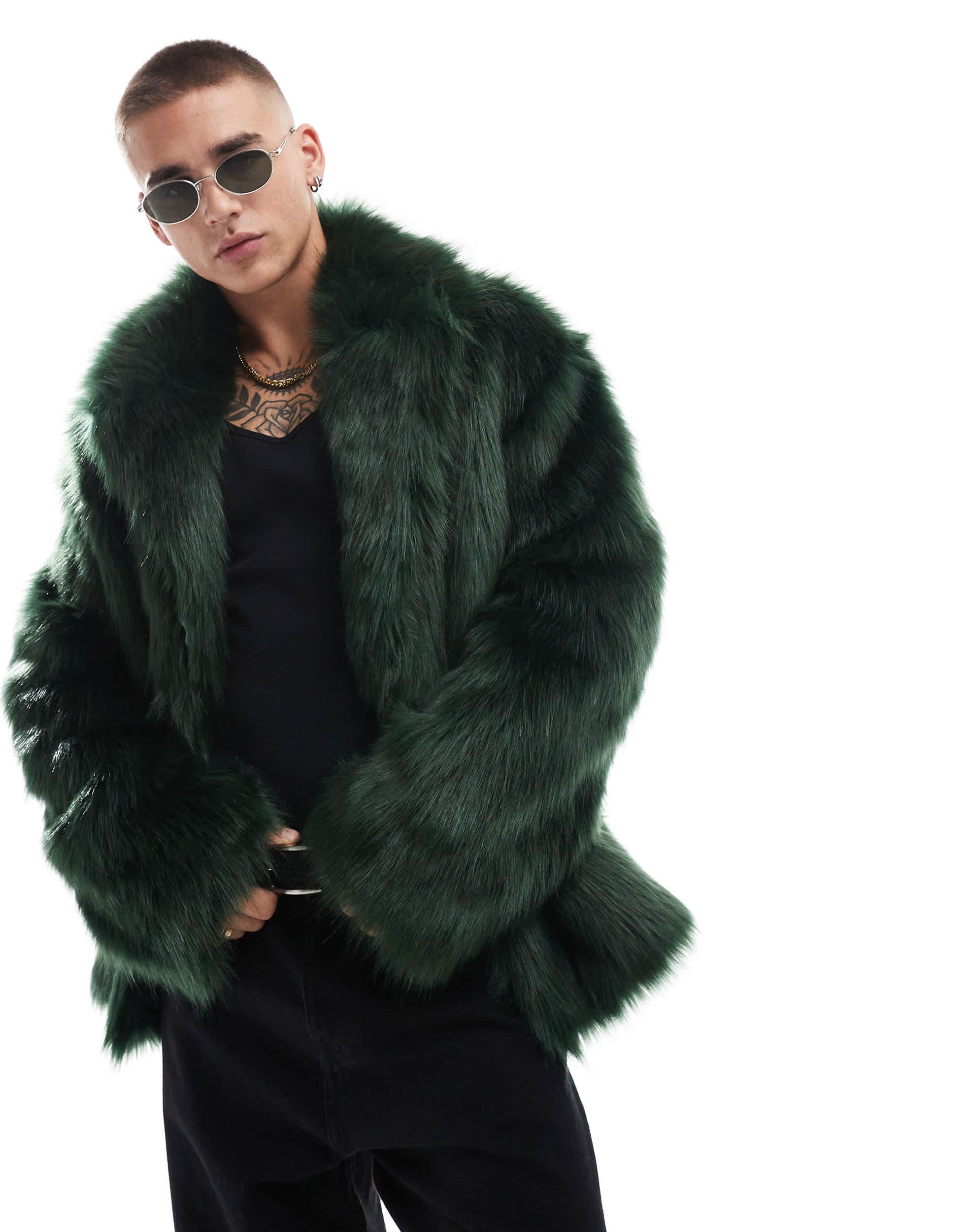 ASOS Oversized Faux Fur Jacket in Black for Men | Lyst