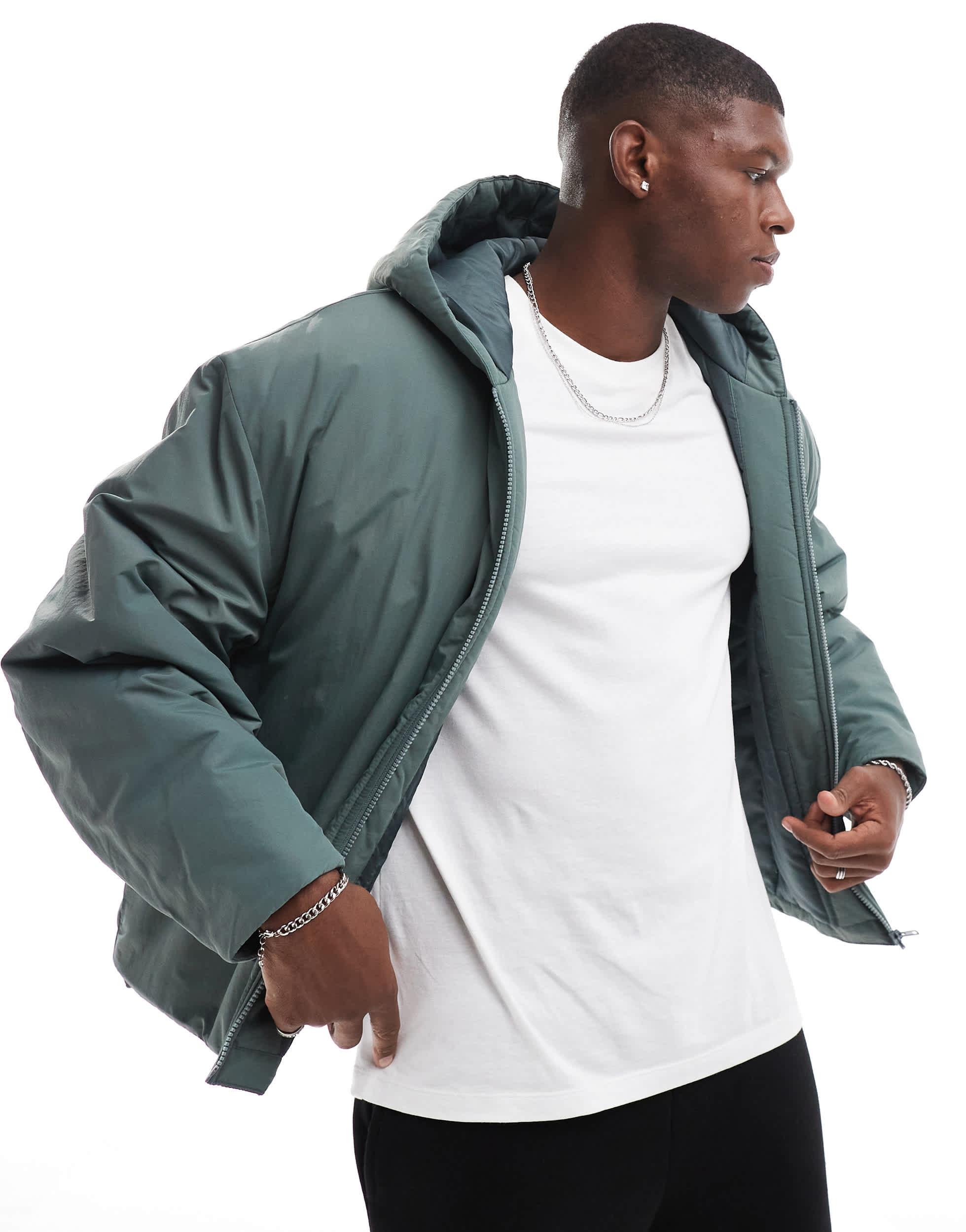 ASOS Oversized Puffer Jacket With Hood in Gray for Men | Lyst