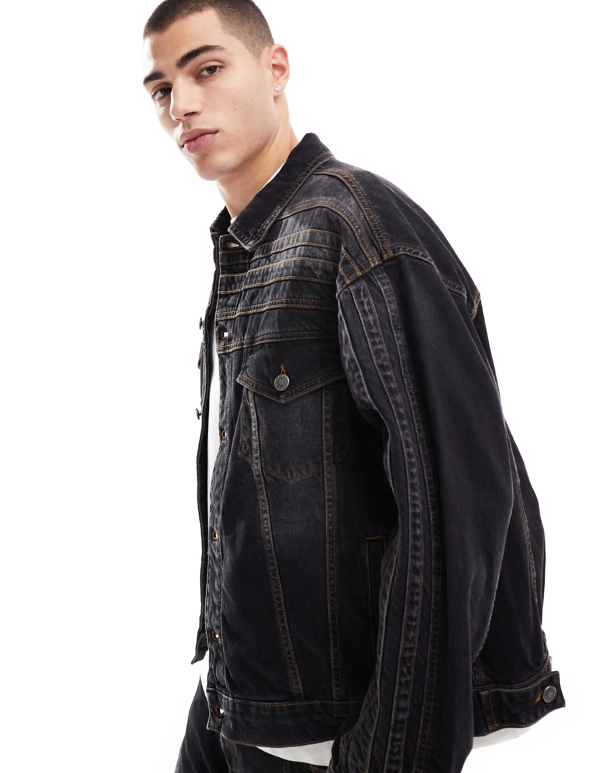 ASOS Co-ord Denim Jacket With Seam Details in Black for Men | Lyst