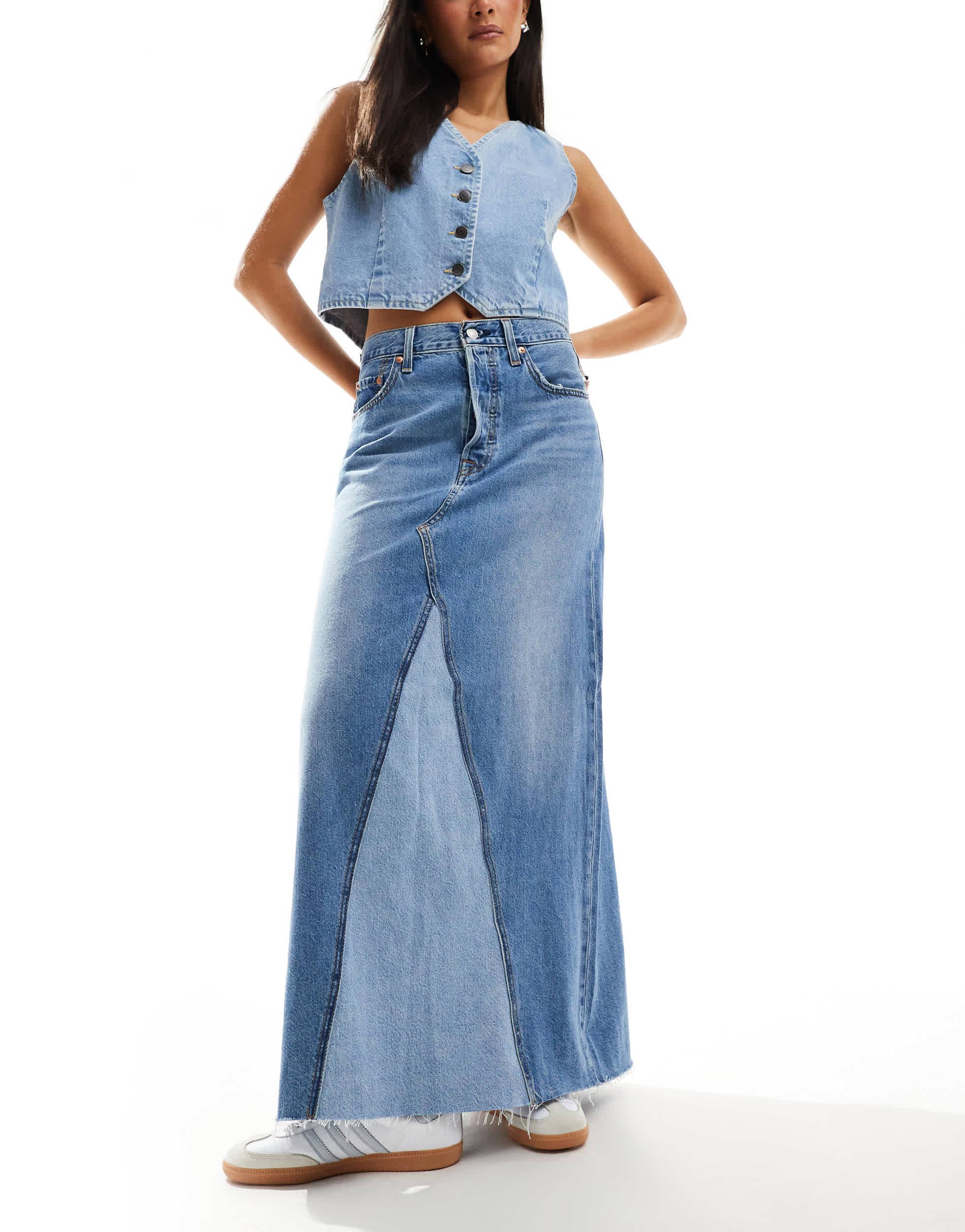 Levi's Iconic Long Contrast Denim Skirt in Blue | Lyst
