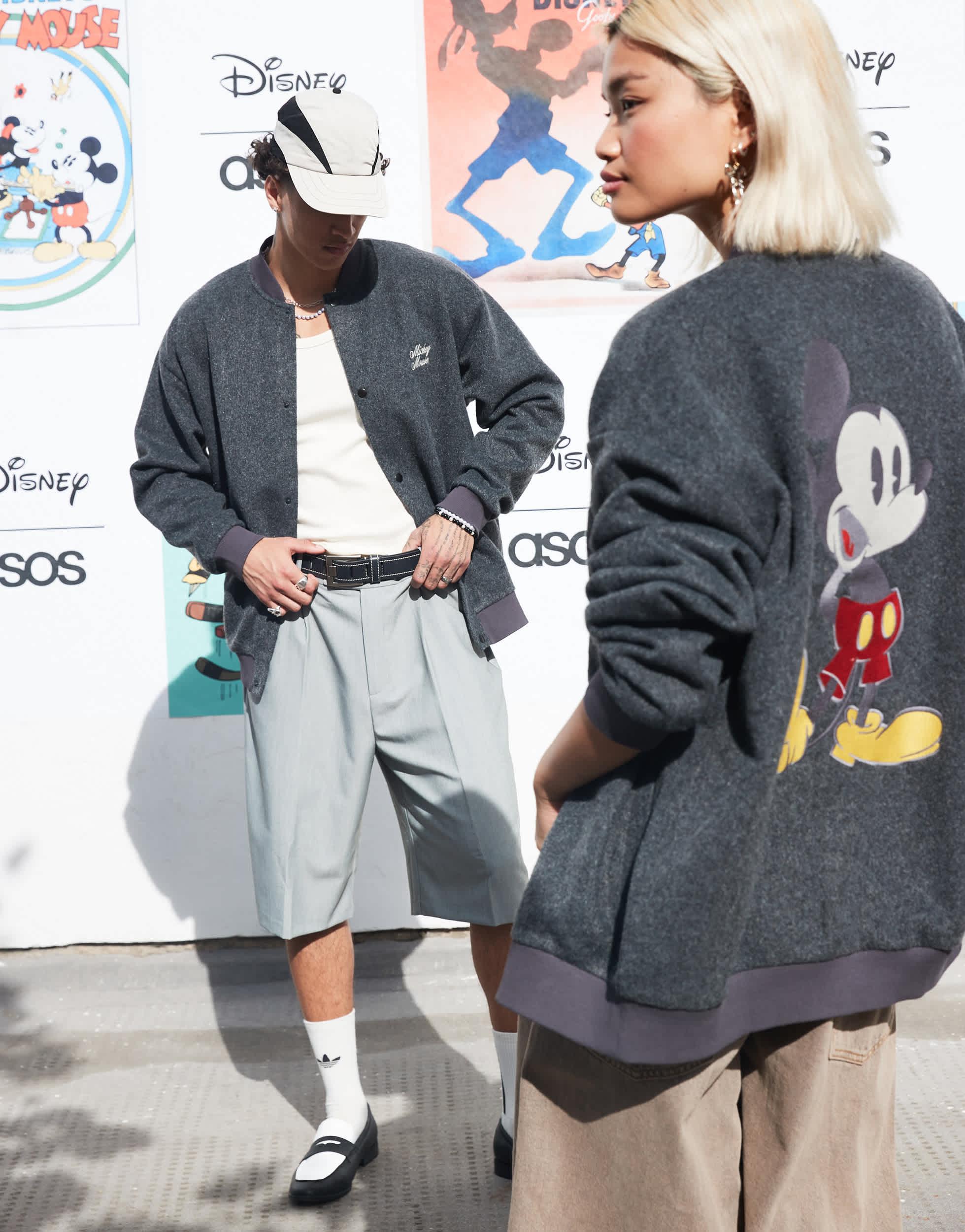 ASOS Disney Unisex Oversized Wool Bomber Jacket With Mickey Mouse ...