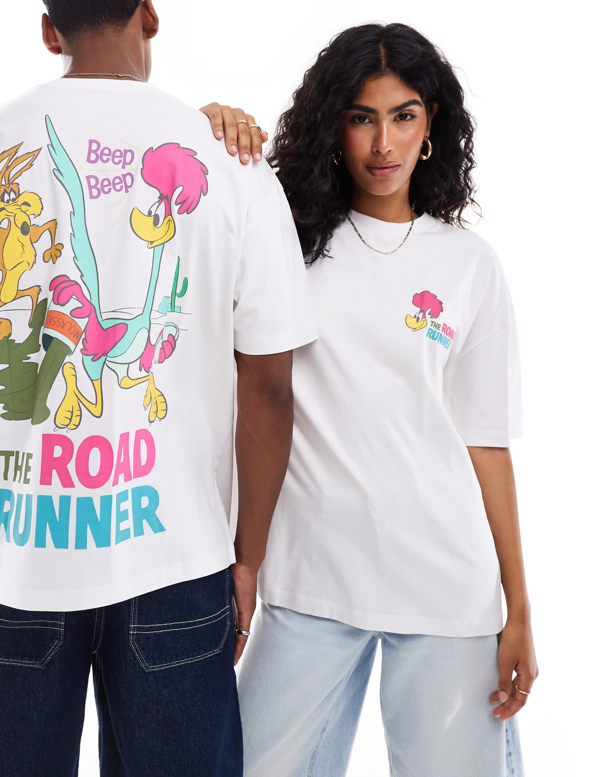 ASOS Oversized T-Shirt With Looney Tunes Road Runner Prints in White | Lyst