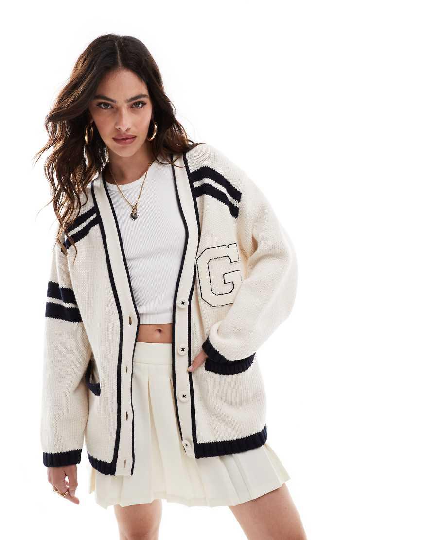 GANT Knit Cardigan With Varsity Logo in White | Lyst UK