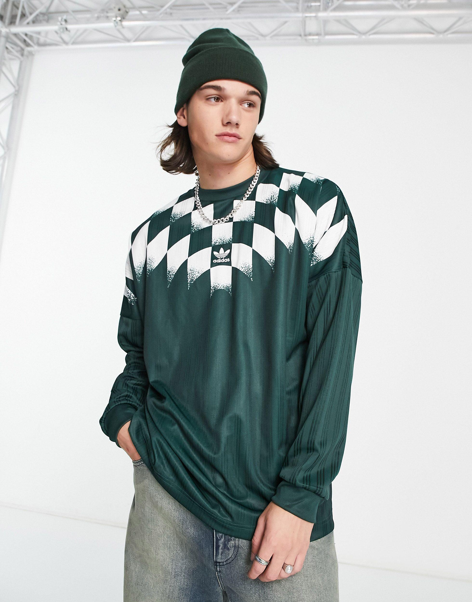 adidas Originals Rekive Long Sleeve Check Print T-shirt in Green for ...